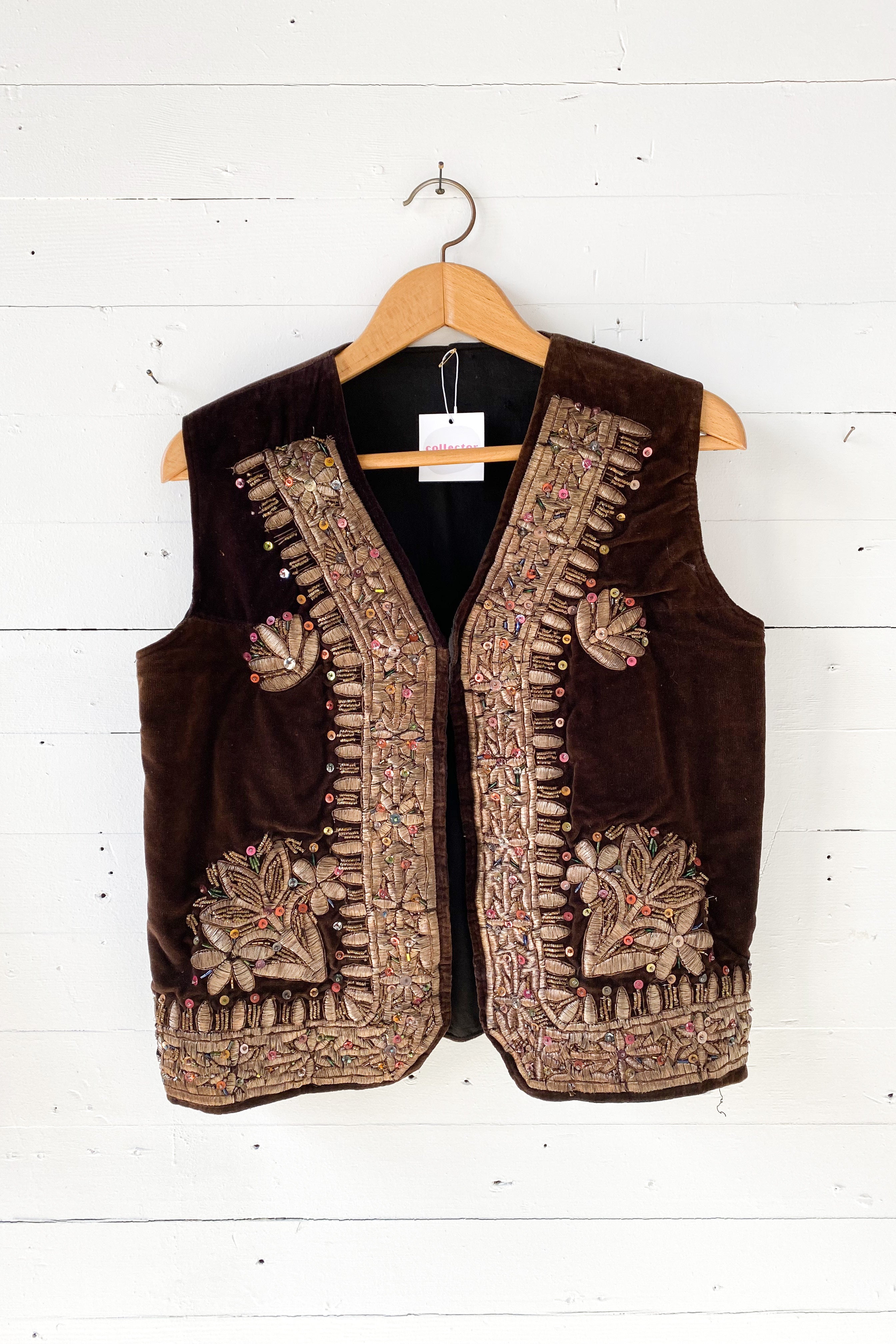 Embroidered Brown Velvet Vest – shopthecollector